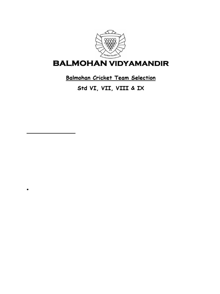 Cricket Team Selection Circular STD VI, VII, VIII & IX 2024 | PDF