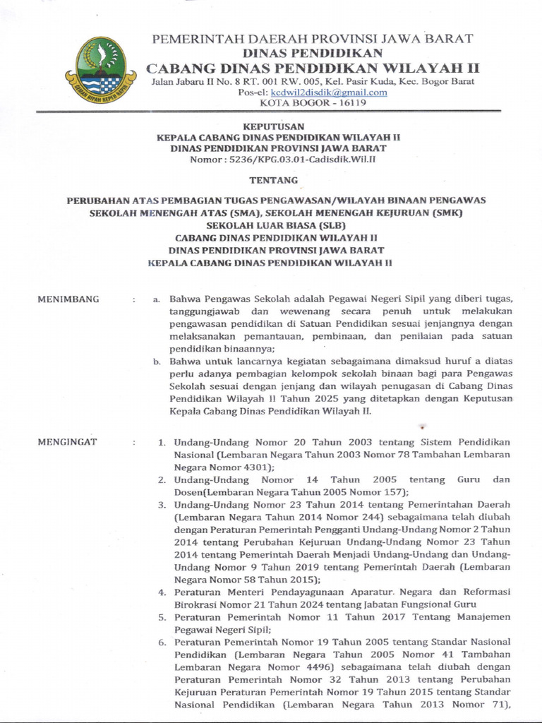 5236 SK PEMBAGIAN KELOMPOK SEKOLAH BINAAN PENGAWAS TAHUN 2024 31.12.2024 CADISDIK WIL 2 | PDF