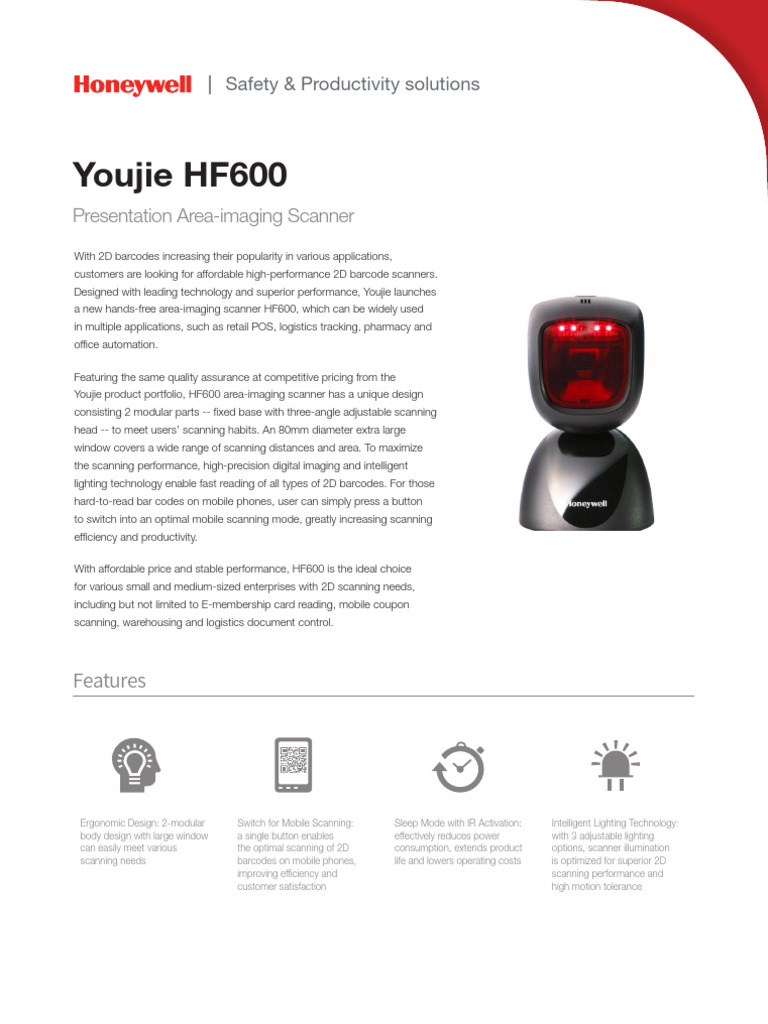 846-honeywell_youjie_hf600 | PDF | Image Scanner | Barcode