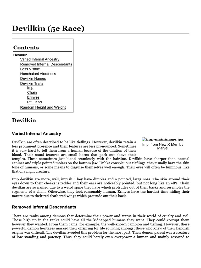 Overview of Devilkin in D&D 5e | PDF | Devil | Fantasy Creatures