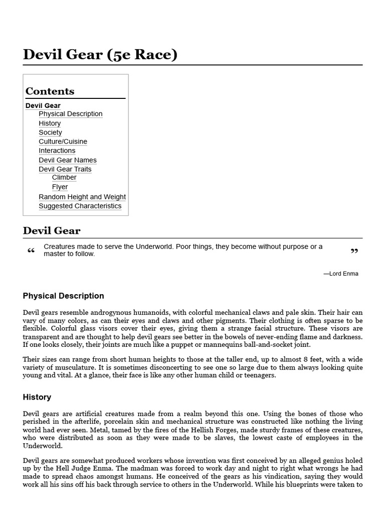 Devil Gear (5e Race) - D&D Wiki | PDF | Devil