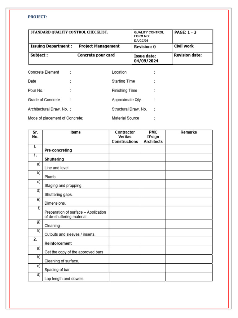 Concrete Pour Card - 040924 | PDF | Concrete | Building Engineering