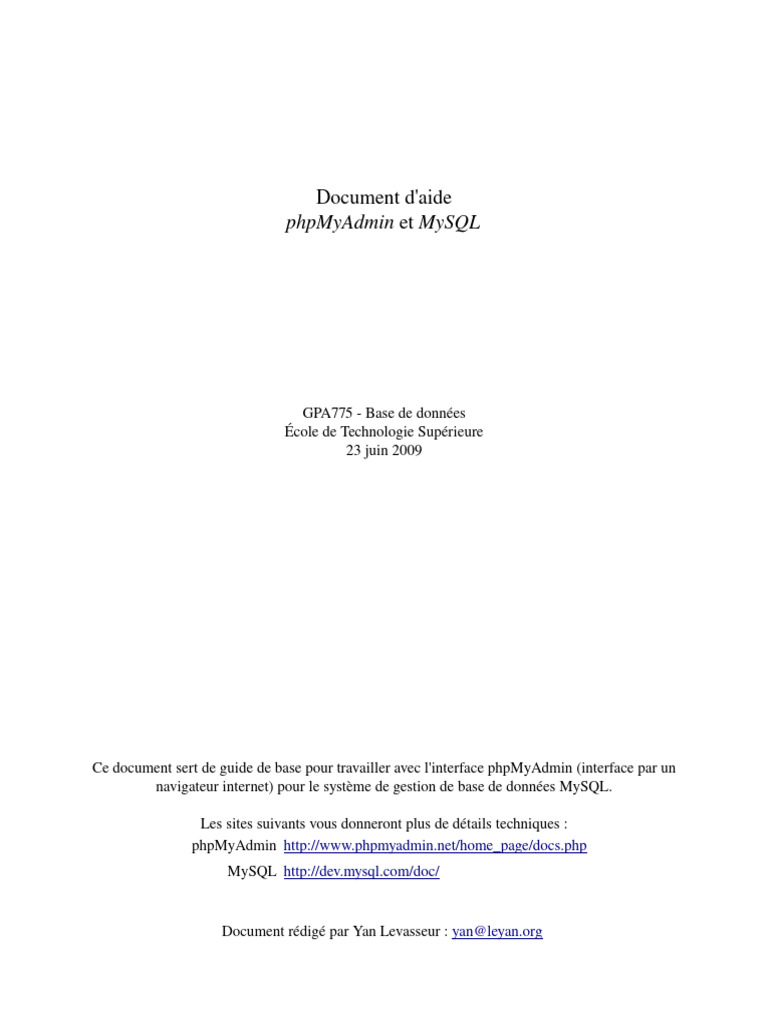 0517 PDF Phpmyadmin Et Mysql | PDF | MySQL | Serveur (Informatique)