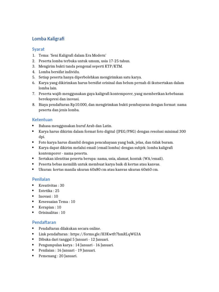 Juknis Lomba Kaligrafi | PDF