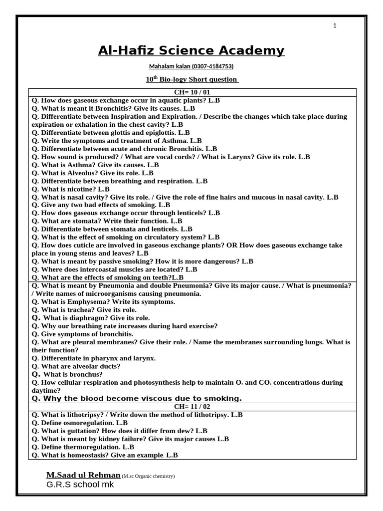 Biology 10th Short Question Notes | PDF | Genotype | Dominance (Genetics)