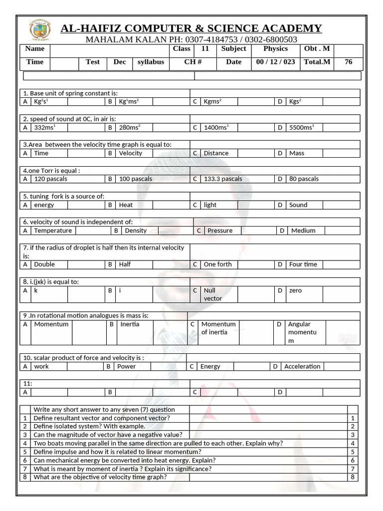 11th phy | PDF | Velocity | Force