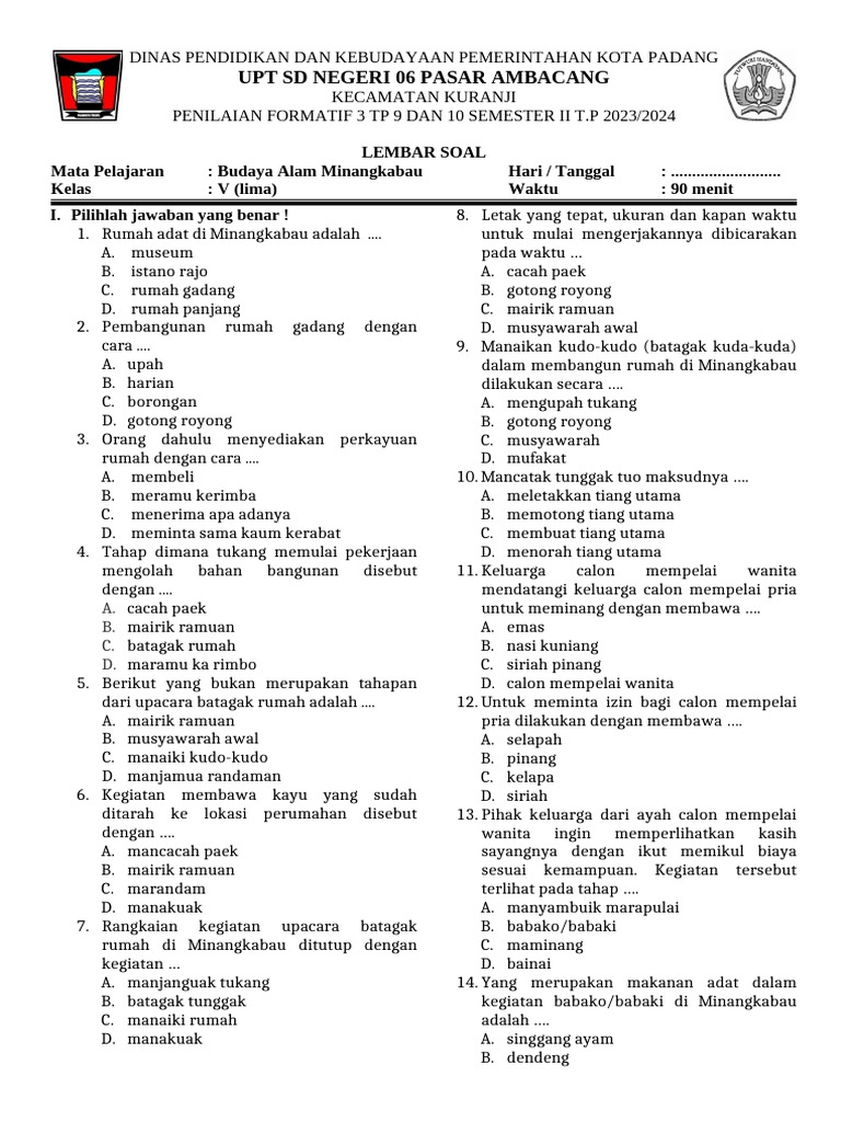 Formatif 3 Tp 9 Dan Tp 10 s2 2023-2024 | PDF