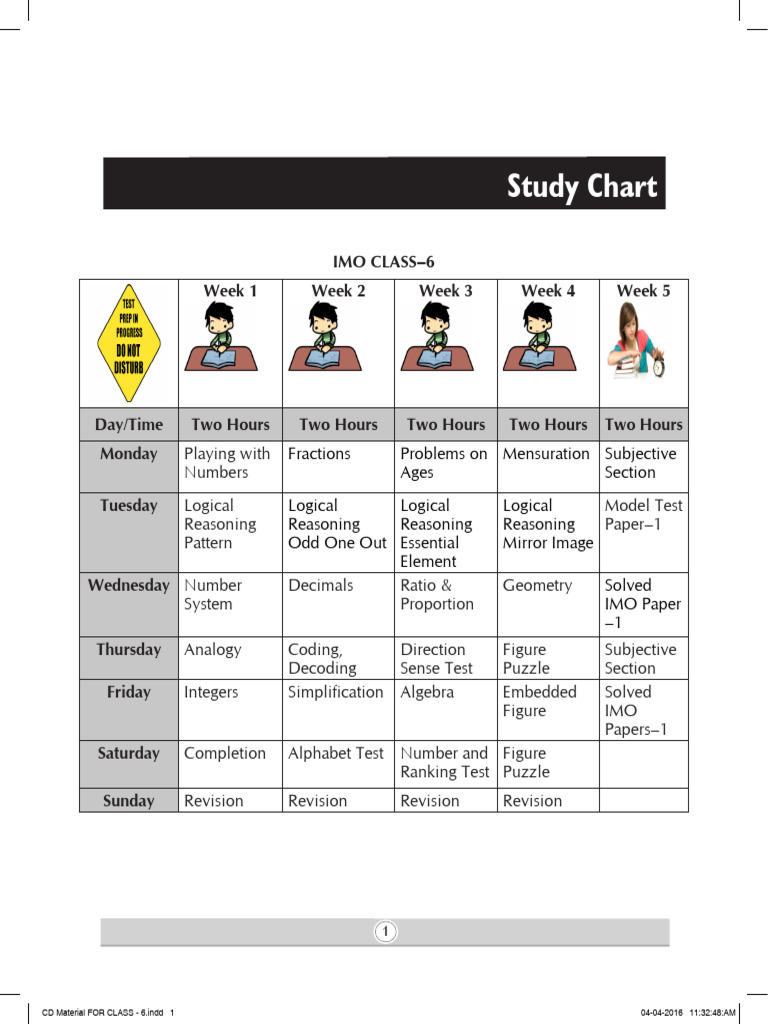 Study Chart - Class 6 (Imo, Nso, Nco, Ieo) | PDF | Mathematics