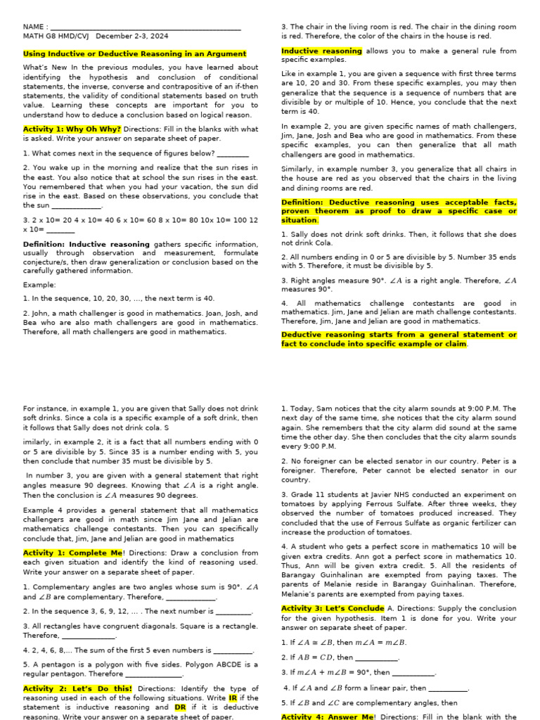 Inductive And Deductive Reasoning 12022024 Pdf Inductive Reasoning