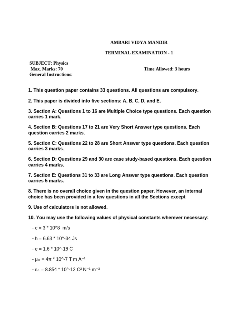Grade 12 Physics 1st Term Exam Paper | PDF | Inductor | Magnetic Field