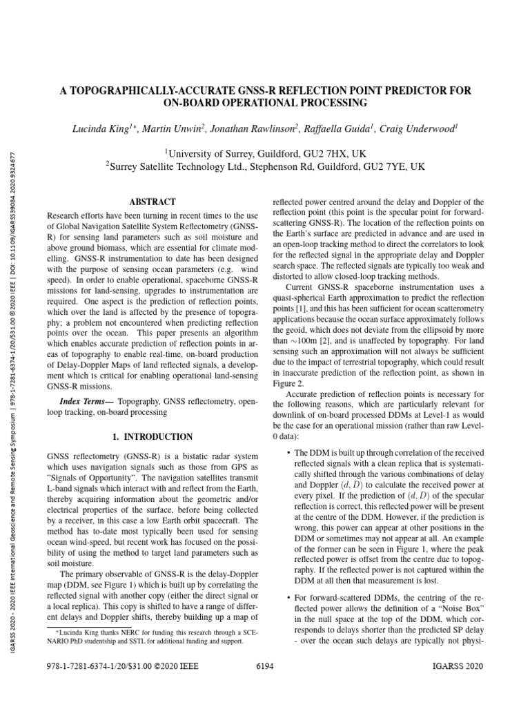 A Topographically-Accurate GNSS-R Reflection Point Predictor For On-Board Operational Processing ...
