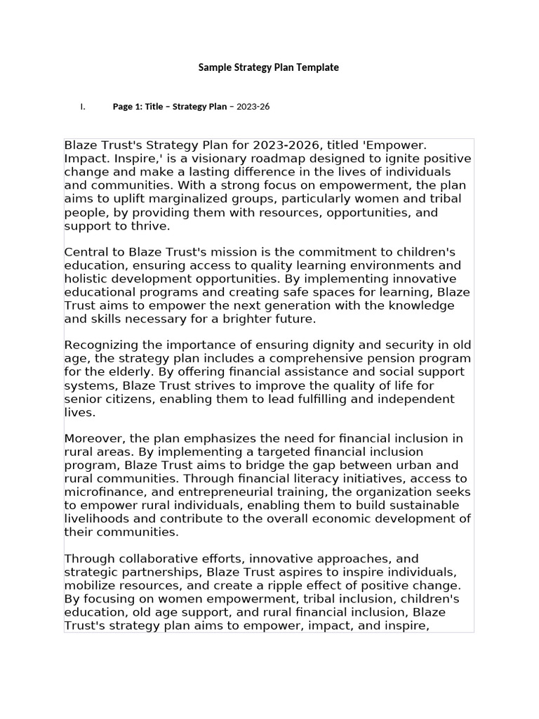 Sample Strategy Plan Template5 | PDF | Empowerment | Financial Inclusion