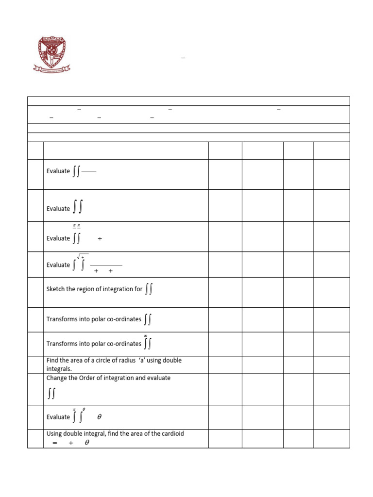 NEW M1 QB(Unit-5 Multiple Integrals) - Copy | PDF | Area | Integral