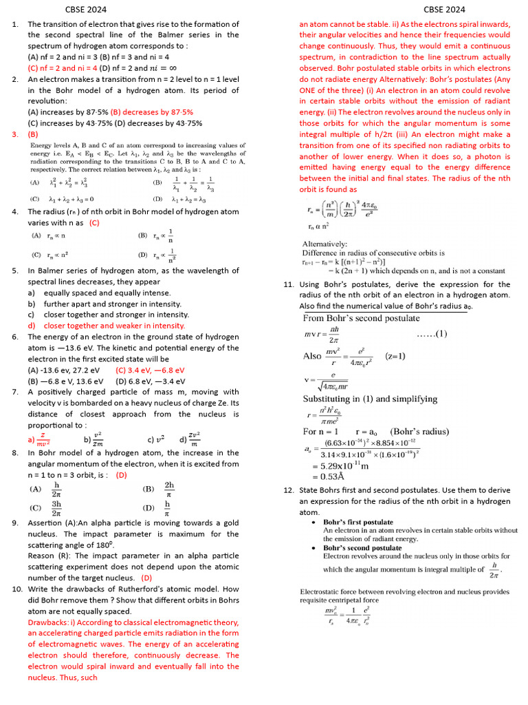 Atom-2024-2 - (Answer key) | PDF | Electron | Atoms