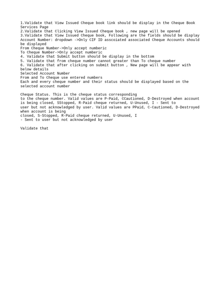 View Issue Cheque Book Scenario's | PDF