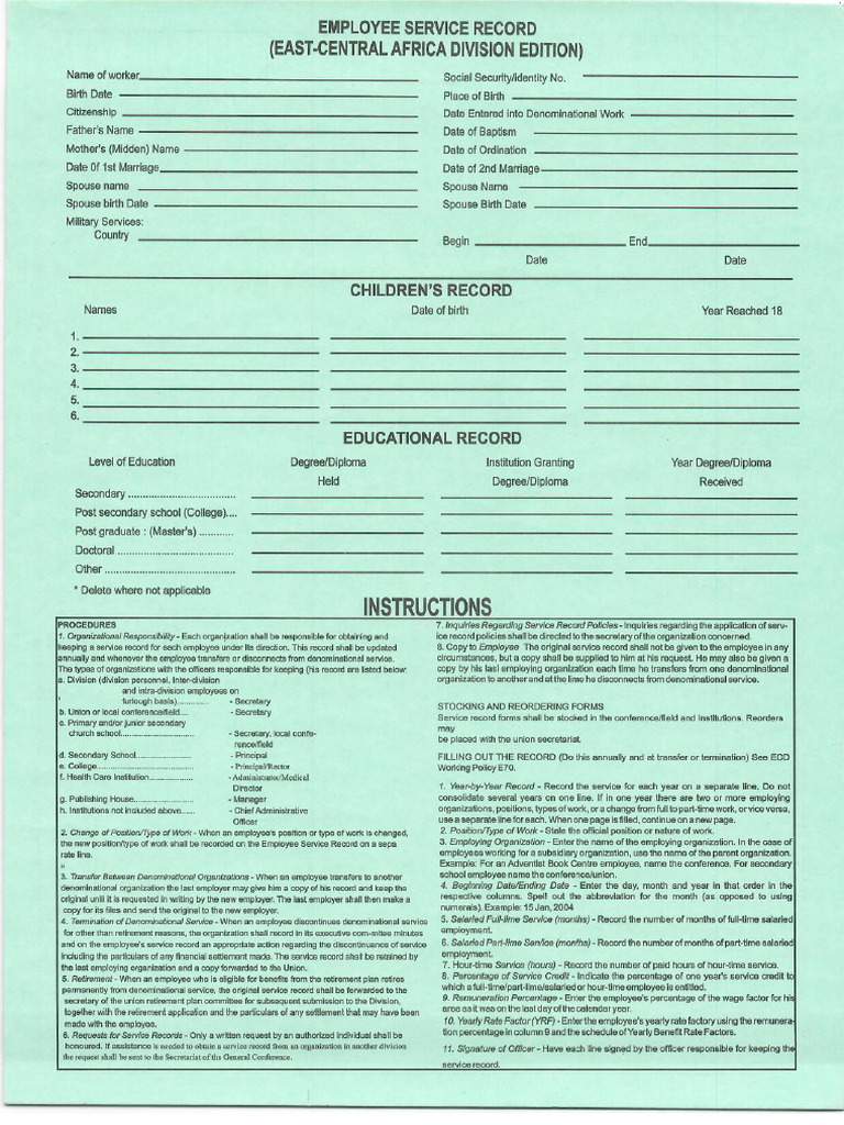 Service Record Card - Blank | PDF