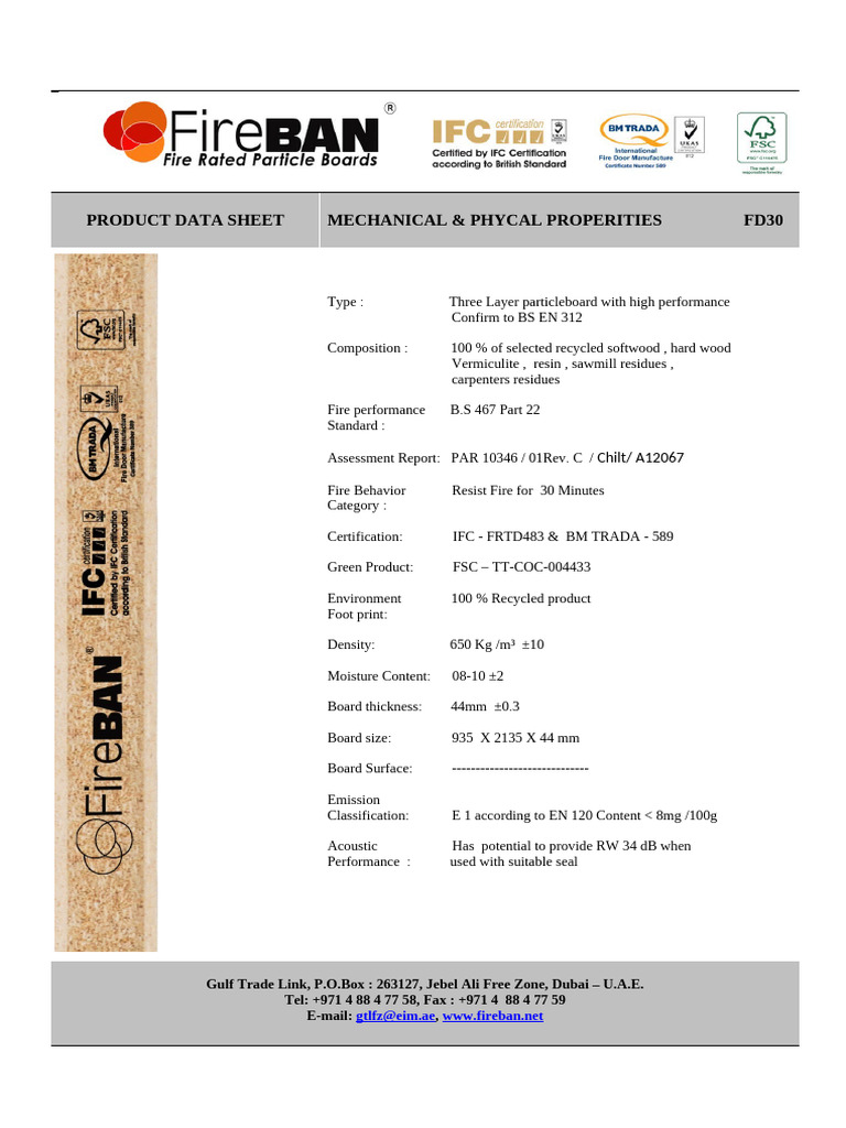 FD30 Fire-Resistant Particleboard Data | PDF