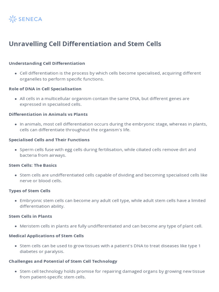 Unravelling Cell Differentiation and Stem Cells | PDF | Cell (Biology) | Stem Cell