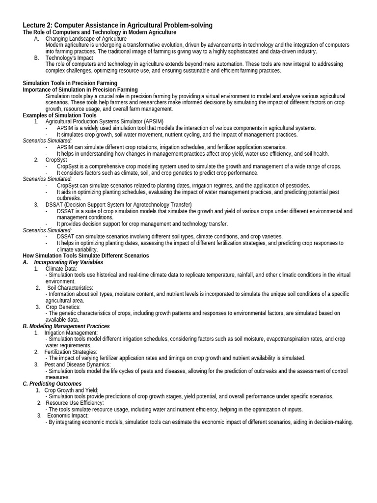 Lecture 2 in Computer Applications | PDF | Agriculture | Simulation