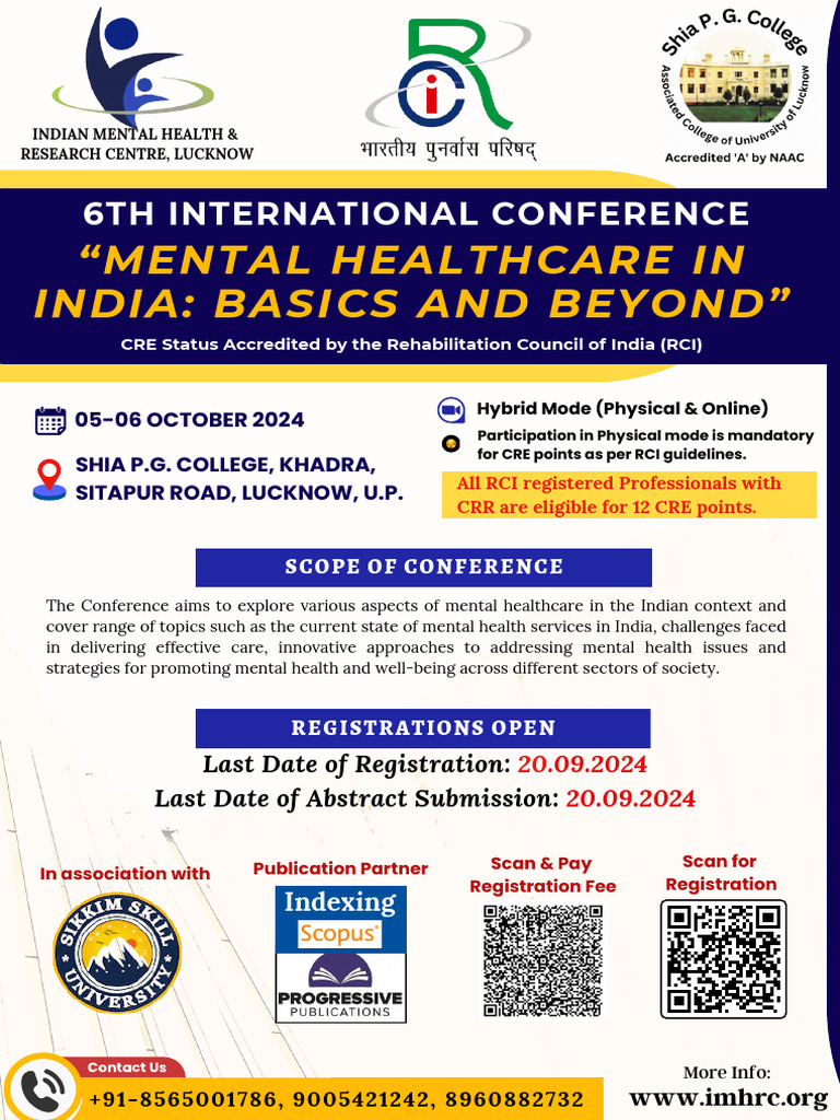 6th International Conference Mental Healthcare in India IMHRC Shia PG College | PDF | Eye ...