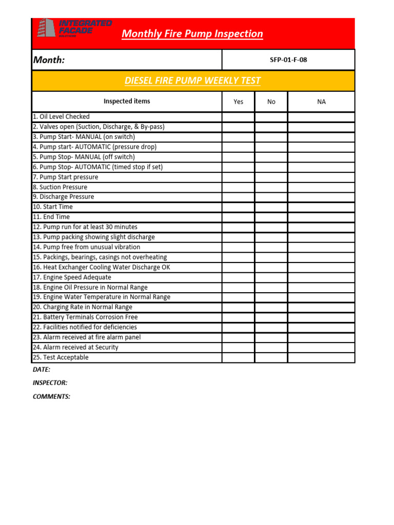 Weekly Diesel Fire Pump Inspection Checklist | PDF