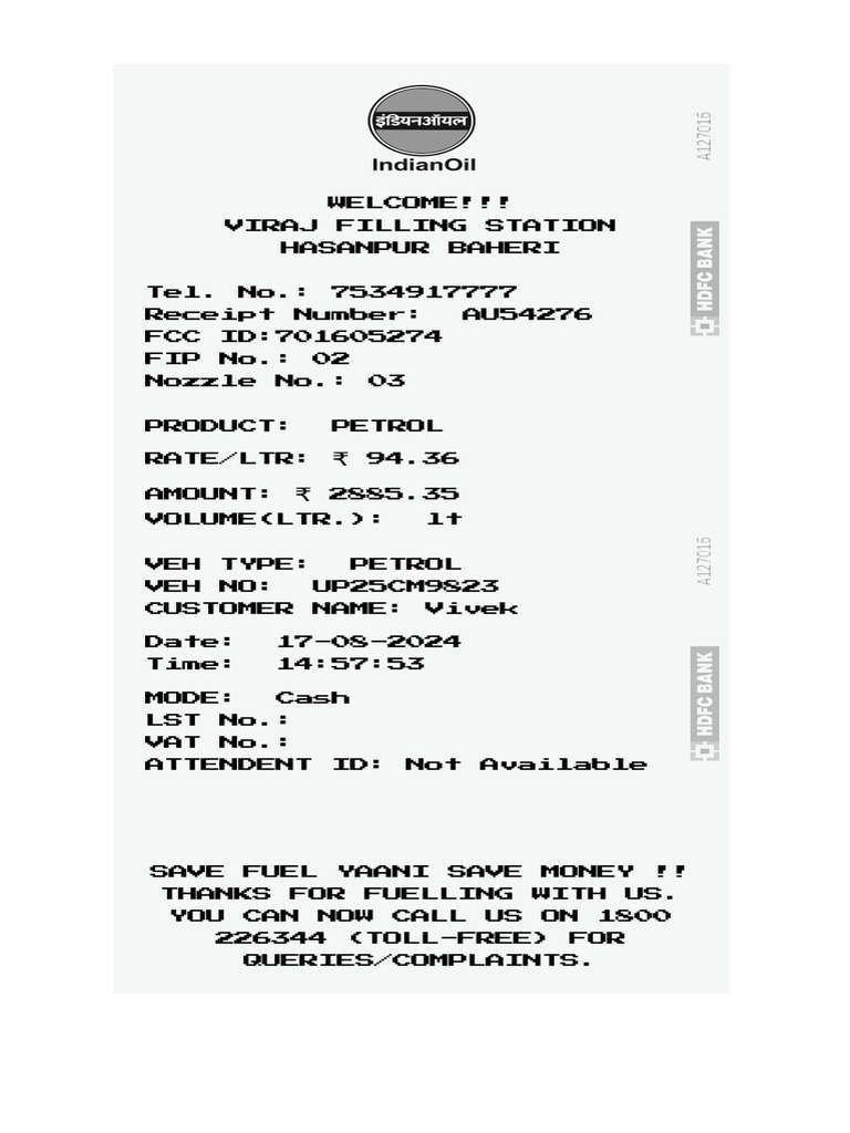 Petrol Purchase Receipt | PDF