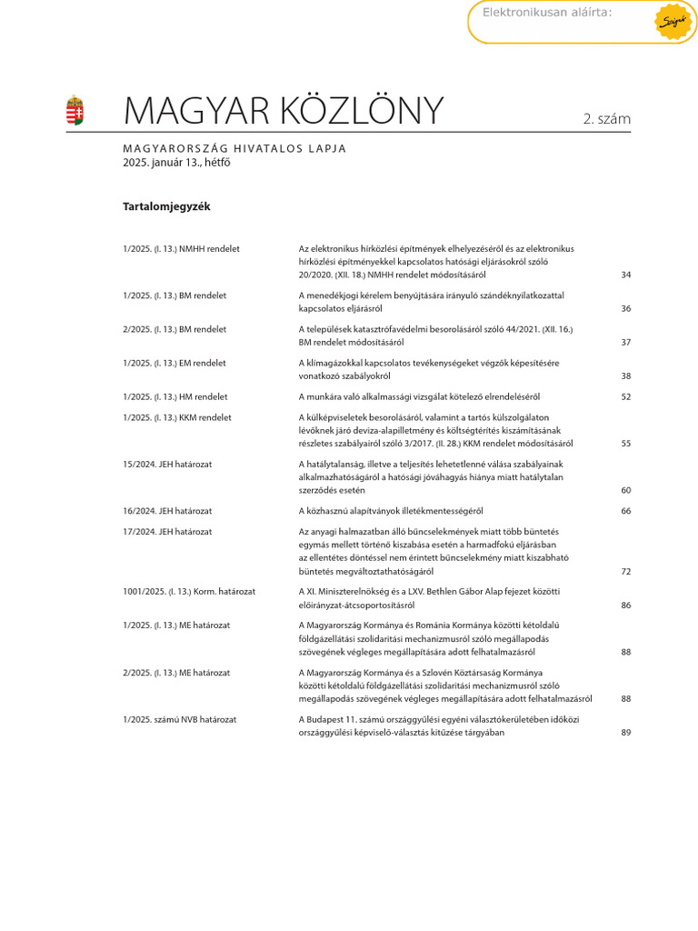 Magyar közlöny 2025 #002 | PDF