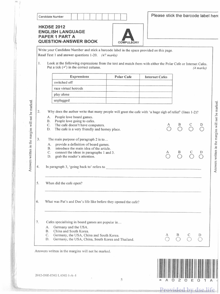 2012 Dse Eng Lang 1 QB | PDF