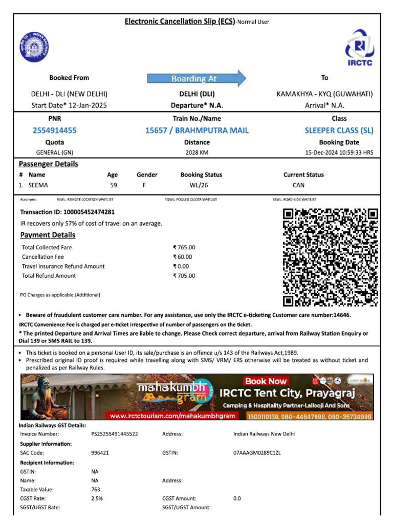 TRAIN TICKET CANCELLATION | PDF