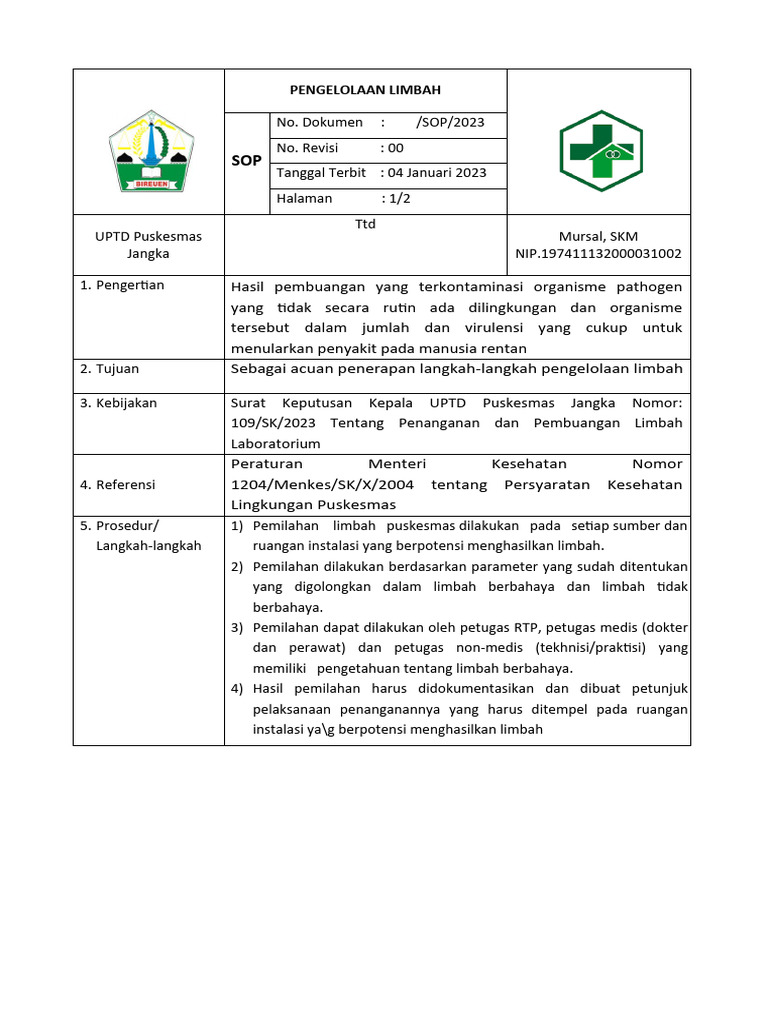 A.4 SOP PENGELOLAAN LIMBAH | PDF