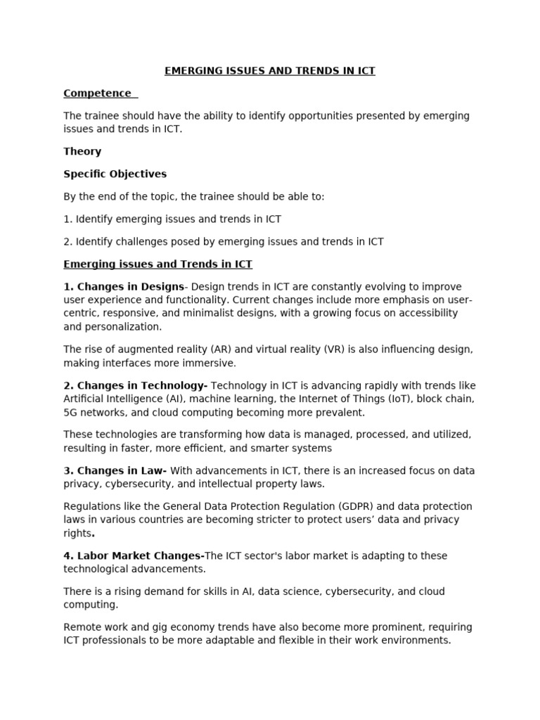 Emerging Issues and Trends in Ict | PDF | Educational Technology | Computer Security