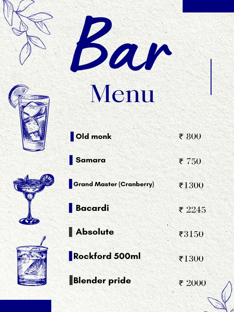 Grey and Black Illustrative Cocktail Menu PDF | PDF