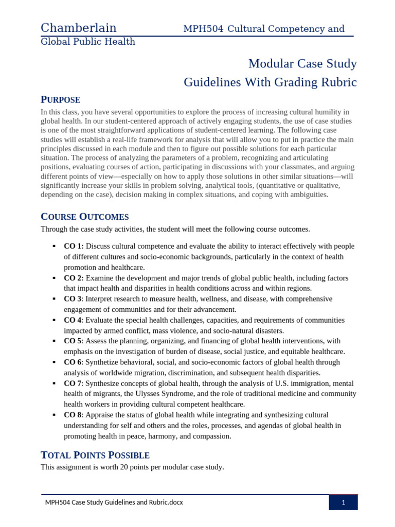 MPH504 Case Study Guidelines and Grading Rubric | PDF | Global Health ...