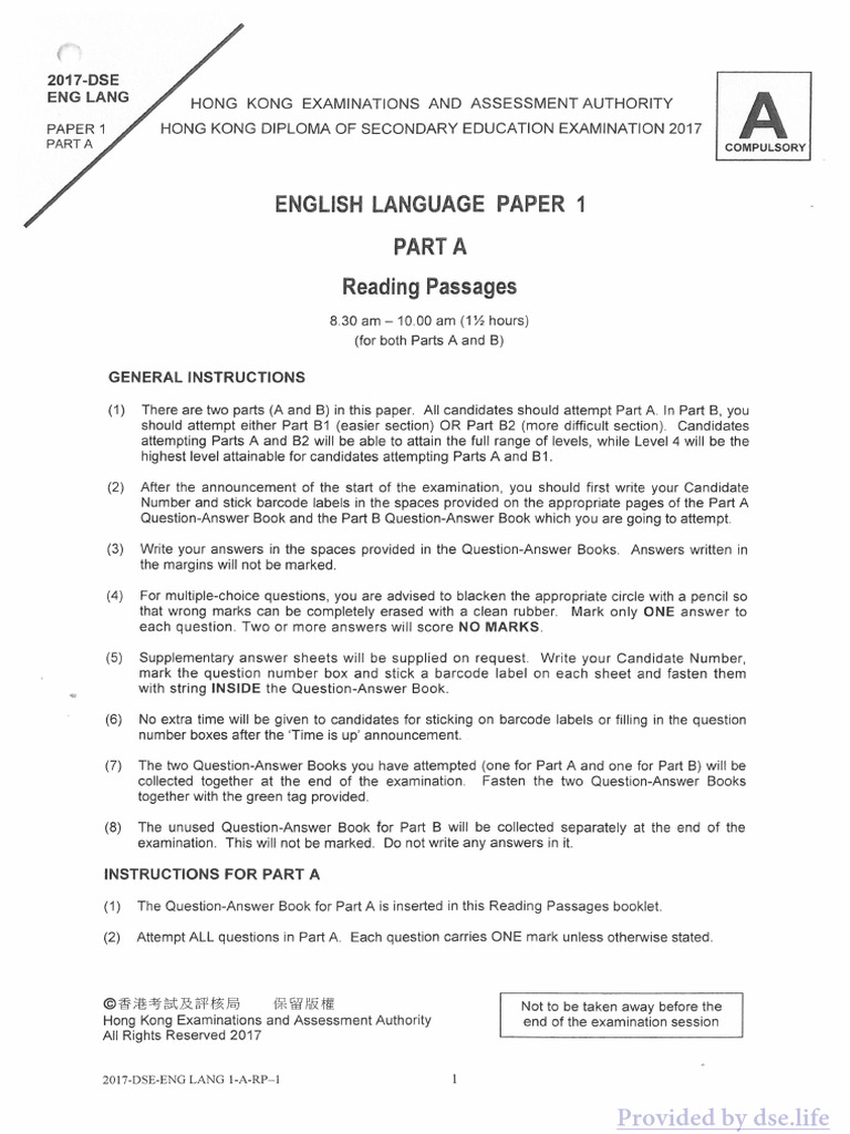 2017 Dse Eng Lang 1 RP | PDF