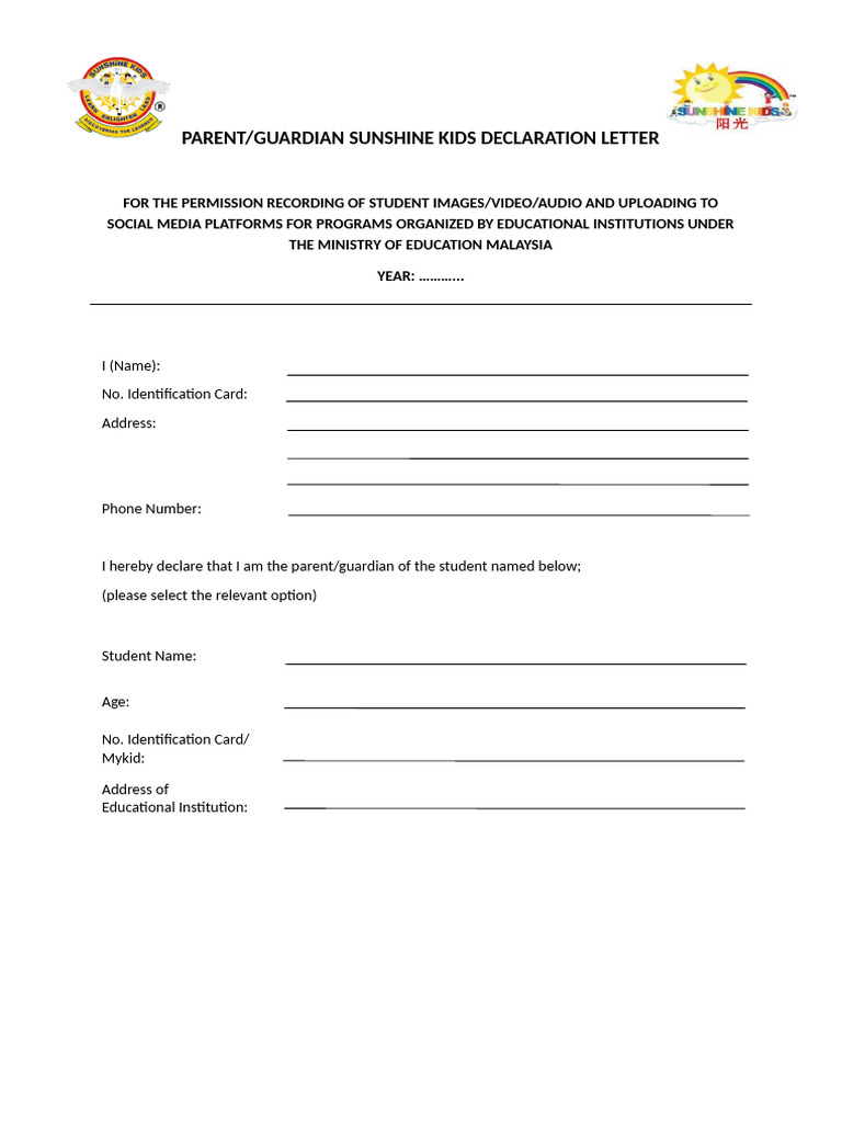Parental Declaration Letter | PDF
