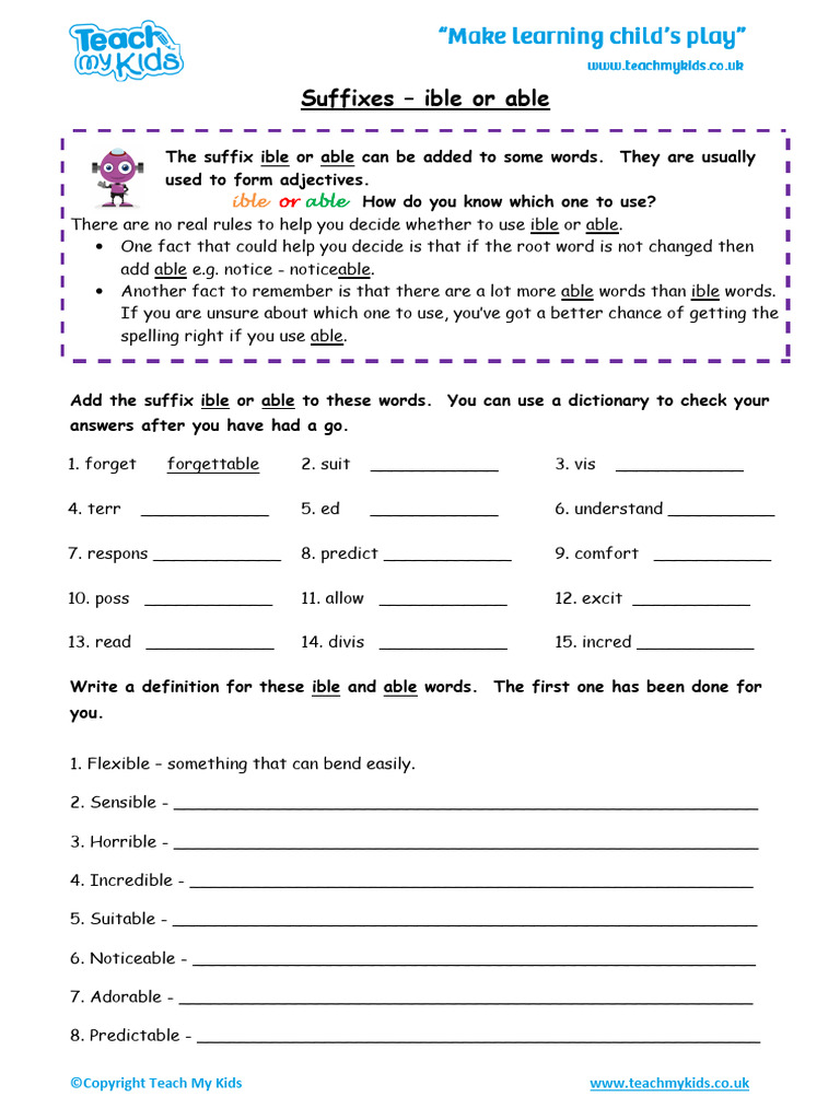 Suffixes Ible or Able | PDF