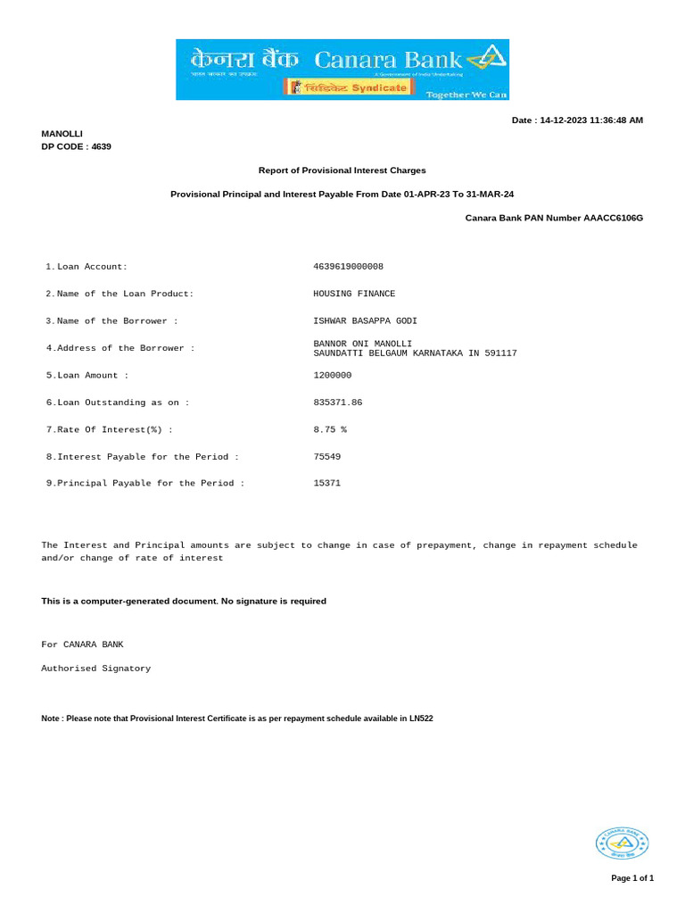 Canara - Provisional - Interest - Certificate - 2023-12-14 113648. ...