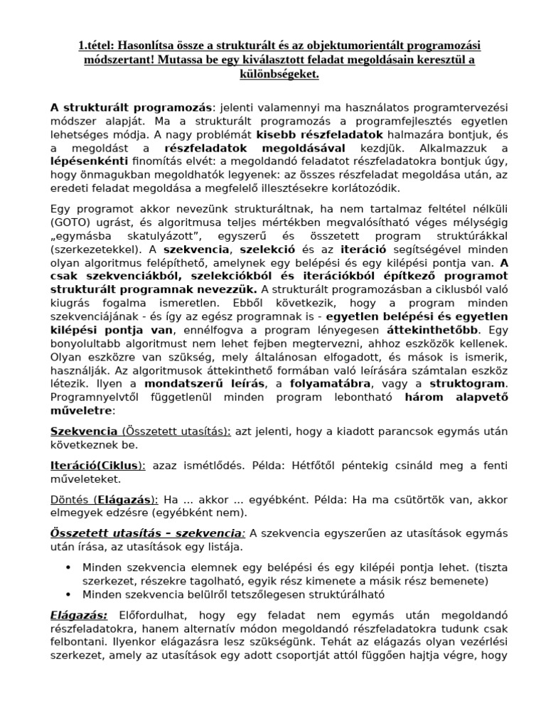 1 Tétel Programozás | PDF