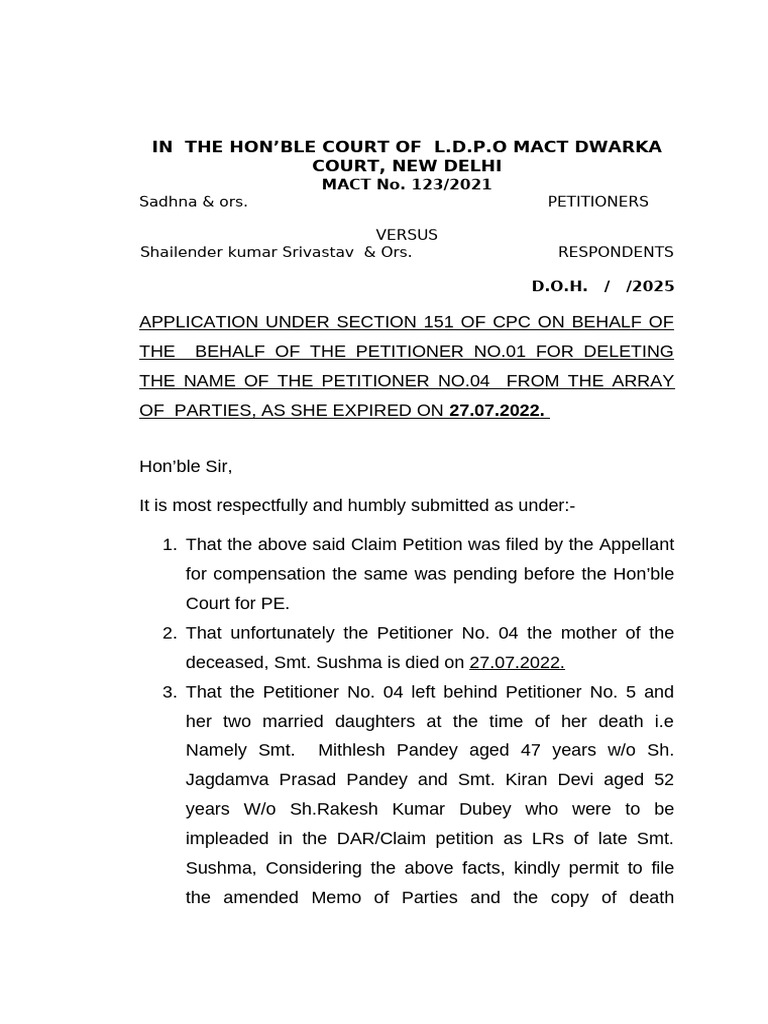 Amended Memo of 151 CPC Application Pragesh Mistri | PDF | Affidavit ...