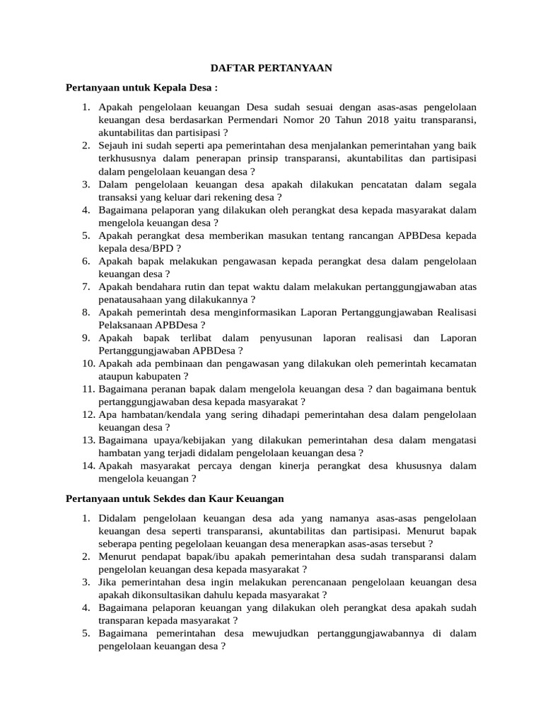 Daftar Pertanyaan | PDF