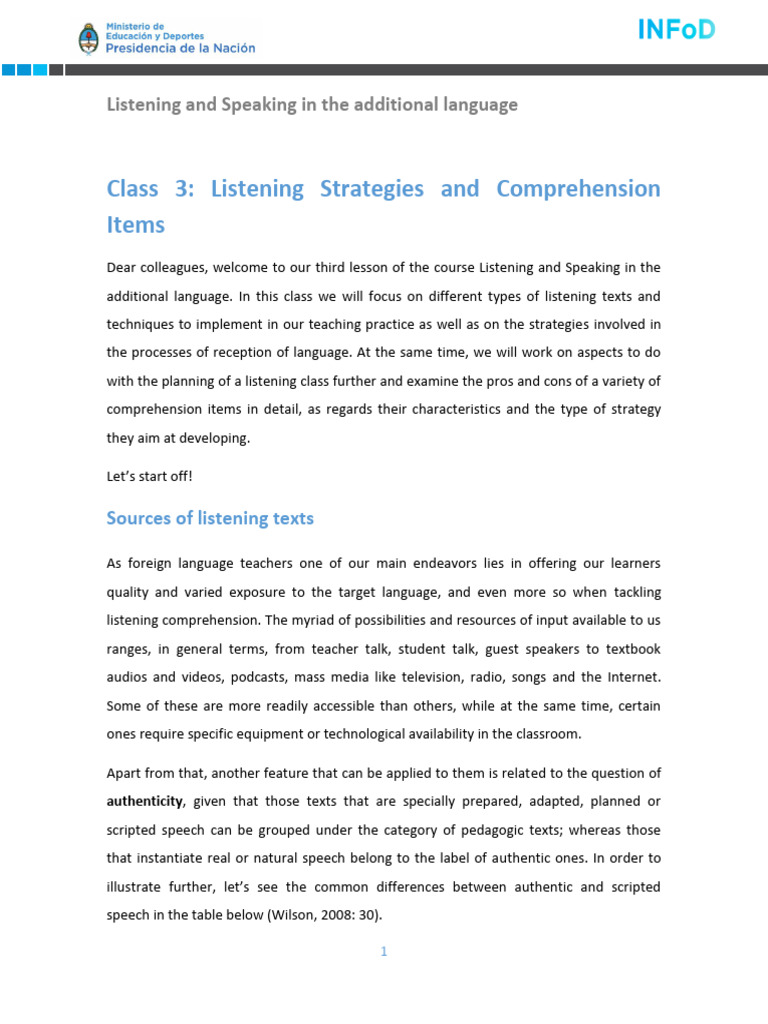 Listening Speaking CLASE3 | PDF | Reading Comprehension | Learning
