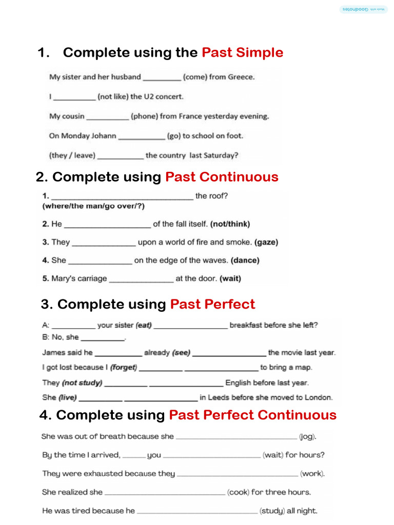 Past Tenses TEST | PDF