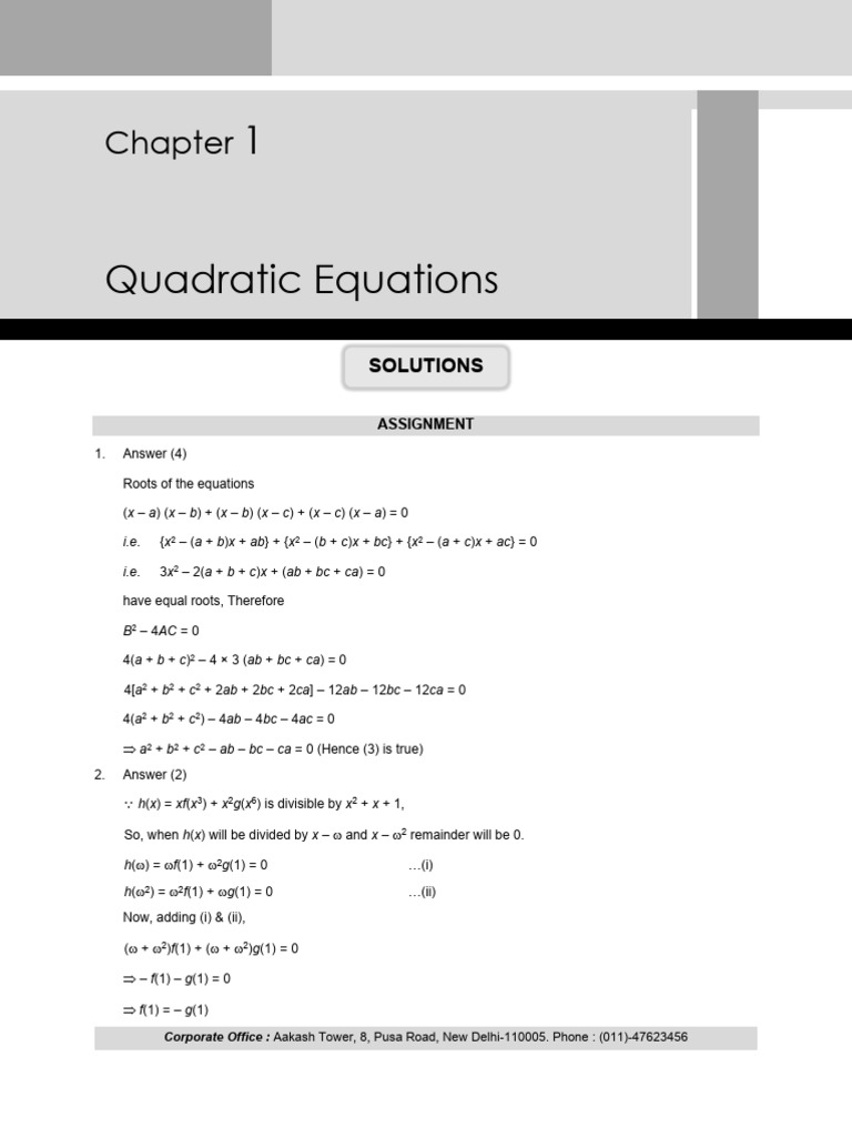Quadratic Equations Sol | PDF | Equations | Elementary Mathematics