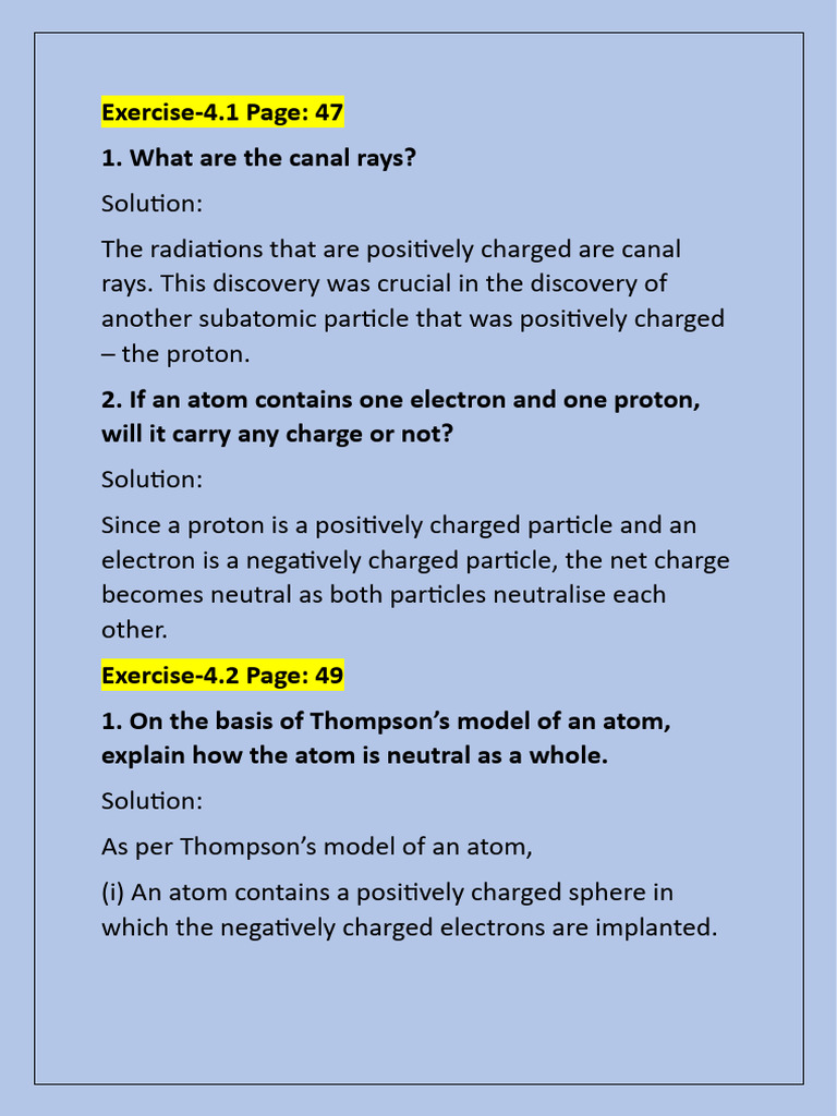 Atomic Structure Exercises Guide | PDF | Atoms | Atomic Nucleus