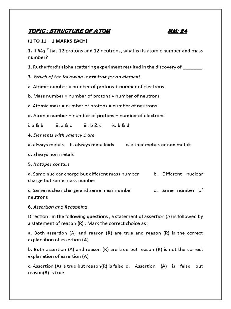Atomic Structure Quiz | PDF | Atoms | Proton