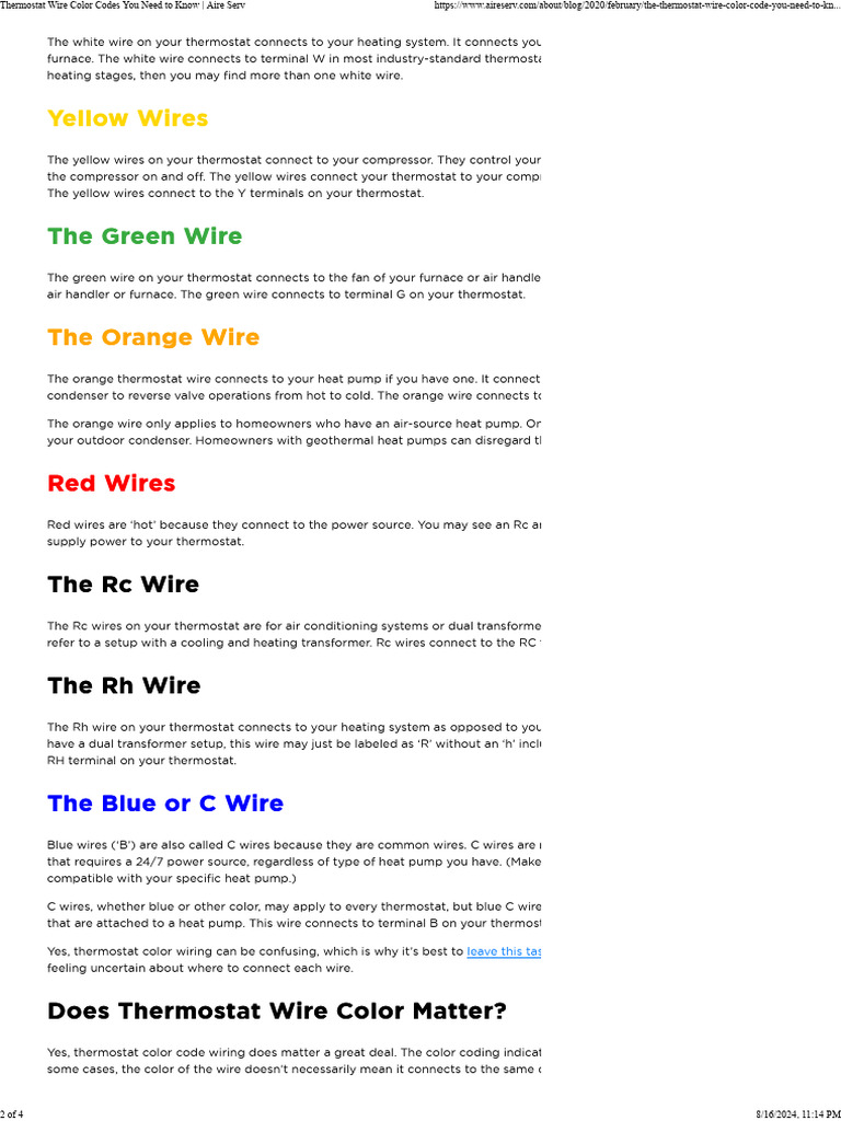 Thermostat Wire Color Codes | PDF | Thermostat | Air Conditioning