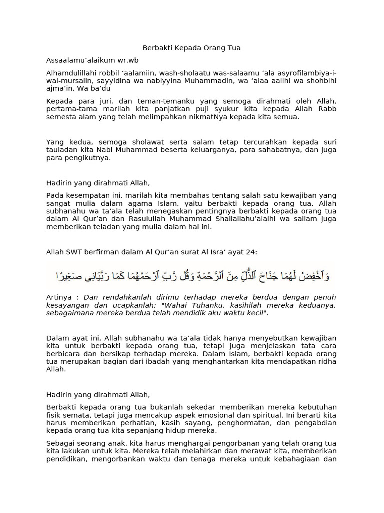 Teks Pidato Berbakti Kepada Orangtua | PDF