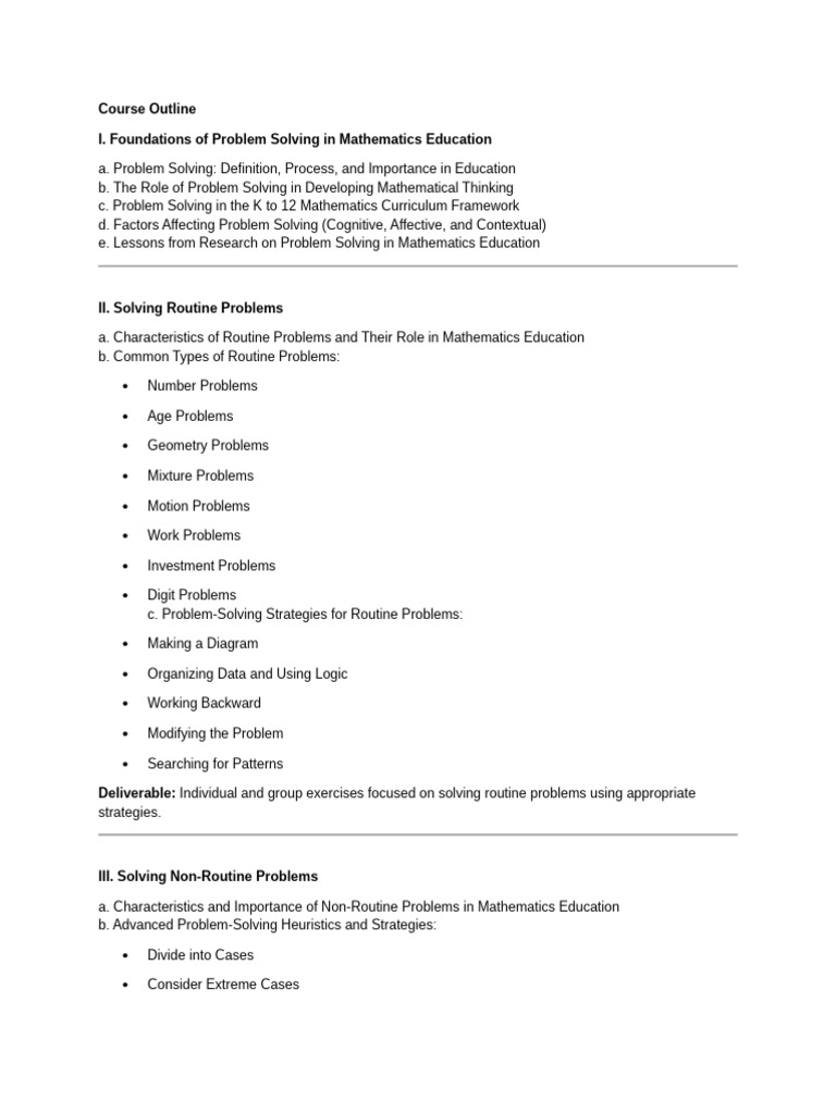 Problem Solving and Math Investigation Course Syllabus Guide | PDF ...