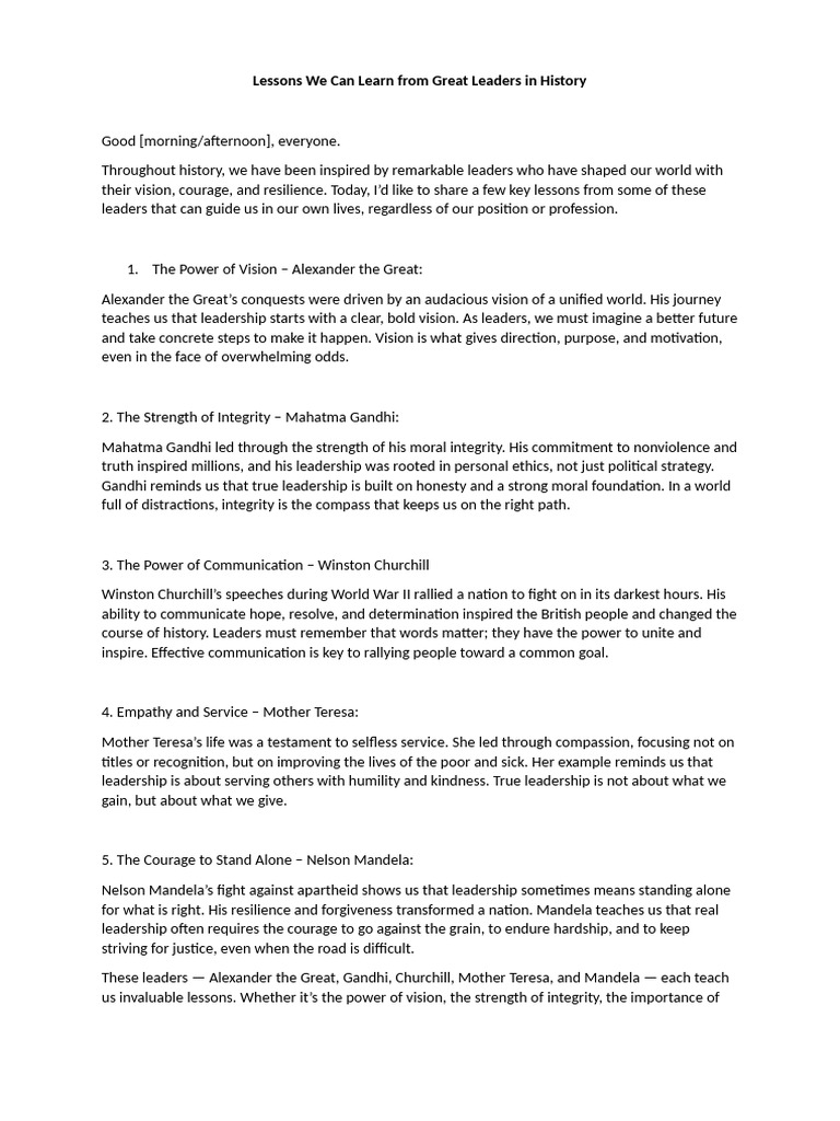 Lessons We Can Learn from Great Leaders in History | PDF | Leadership | Mahatma Gandhi