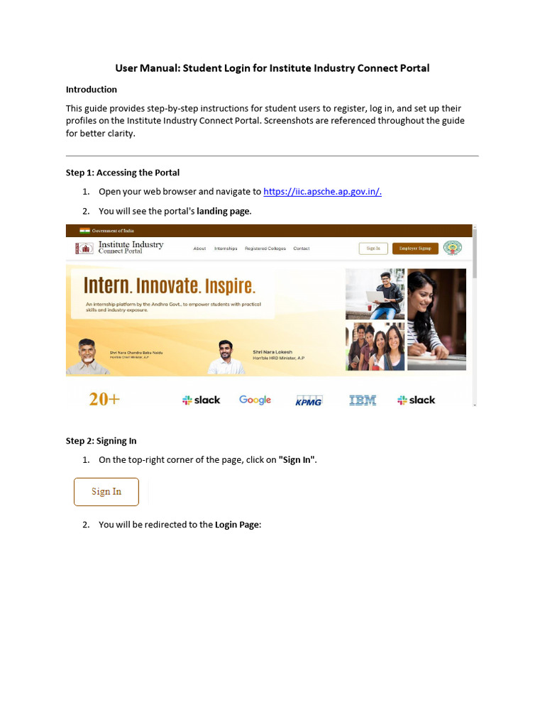 Student - Manual For APSCHE Internships | PDF | Login | Password